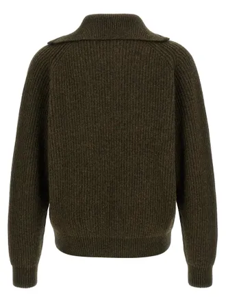 Jil Sander Ribbed Wool Half-Zip Sweater - olive
