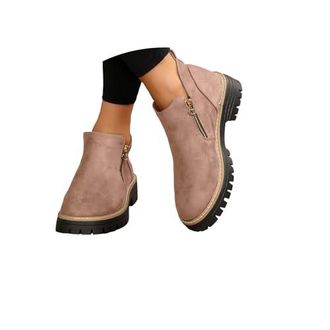 Generic Bottines pour femme, bottines larges en daim pour femme, talon bas, style cowboy, fermeture &eacute;clair dor&eacute;e, bottes occidentales confortables, l&eacute;g&egrave;res et