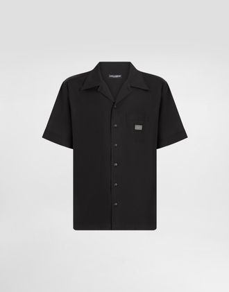 Dolce & Gabbana Hawaiihemd Aus Baumwolle Mit Logoplakette - Mann Hemden Schwarz 37