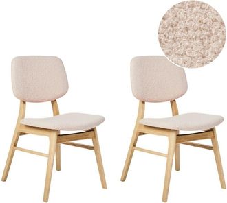 Beliani Esszimmerstuhl 2er Set ohne Armlehnen mit Gestell aus hellem Gummibaumholz und Sitz aus Boucl&eacute; Stoff im Retro-Design