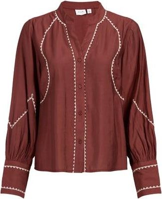 Vila Blouse col tunisien droite &agrave; broderies