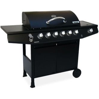 Sweeek Alices Garden - Barbecue gaz - Treville - Barbecue 7 br&ucirc;leurs dont 1 feu lat&eacute;ral noir. avec thermom&egrave;tre