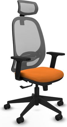 Piqueras y Crespo Drehstuhl mit 2D-Armlehnen, h&ouml;henverstellbarer Lendenwirbelst&uuml;tze und h&ouml;henverstellbarem Kopfteil, Grau/Orange