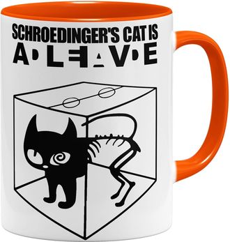 OM3 Big Bang - Schroedingers Cat - Tasse - Keramik Becher - 11oz 325ml - Beidseitig Bedruckt - Orange