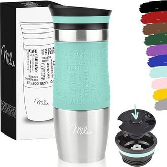 Milu Mug Isotherme Etanche 370ml I Thermo Caf&eacute;-Th&eacute; I Tasse isol&eacute;e pour caf&eacute; et th&eacute; &agrave; emporter, Double Paroi Isol&eacute;e sous Vide, Acier Inoxydable I Tasse de v