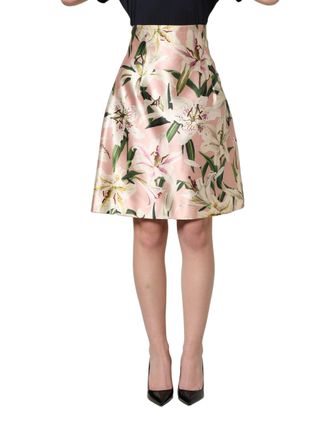 Dolce & Gabbana Womens Pink Lilium High Waist Knee Length Skirt Silk