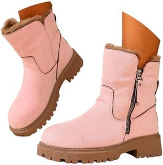 Minetom Chaussures Bottes dhiver en Cuir Femmes Courte Bottines De Neige avec Doublure Chaud Fourrure Fermeture B Rose 38 EU