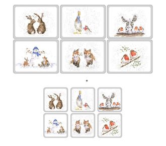 Wrendale Designs Wrendale Weihnachts-Platzsets, 6 St&uuml;ck mit 6 Untersetzern