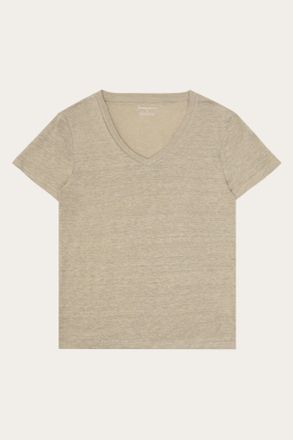 Knowledge Cotton Apparel Damen vegan T-Shirt Leinen V-Ausschnitt Twill Beige