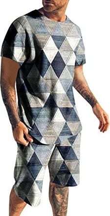 Generic Ensemble 2 tenues pour homme avec t-shirt et short en patchwork imprimé, jaune, L