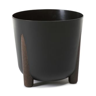 HowHomely Schwarz Blumentopf Kunststoff mit Braunen F&uuml;&szlig;en | ECO Pflanzschalen &Oslash; 25,5 x H 25,3 cm | Leichter und Stabiler Blumen&uuml;bertopf f&uuml;r Indoor oder Balkon u