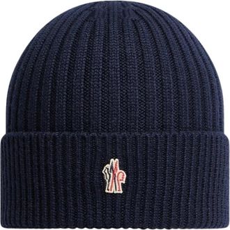 Moncler Gerippte Wollm&uuml;tze in Marineblau - - Accessories - unisex - Blau - ONE SIZE