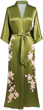 Babeyond Robe kimono longue florale pour demoiselle dhonneur, mariage, enterrement de vie de jeune fille, Vert, taille unique
