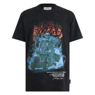 Philipp Plein Homme, Tops, Noir, Taille: XL T-Shirt Col Rond Skeleton Stones