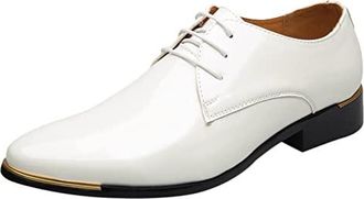 Generic Chaussures habillées en cuir verni pour homme - Mocassins à lacets - Bout pointu - Mocassins classiques et élégants pour la marche au travail, les fêt