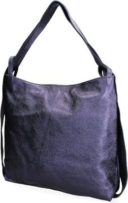 Gave Lux Sac à bandoulière convertible en sac à dos pour femme en cuir véritable Made in Italy 37x37x9 cm GLX228105523FBG, bleu foncé, Taille unique