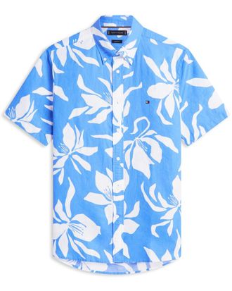 Tommy Hilfiger Kurzarmhemd aus Baumwolle und Leinen mit Print, Regular Fit in