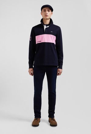 Eden Park Maillot Manches Longues En Coton Bleu Marine Rayure Rose Coupe Regular