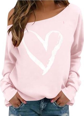 Generic Pull en tricot &agrave; &eacute;paules d&eacute;nud&eacute;es pour femme, motif coeur, col rond, manches longues, capuche, haut d&eacute;contract&eacute; pour les march&eacute;s europ&eacute;ens et am&eacute;ricai