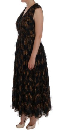Dolce & Gabbana Womens Black Silk Brown Fringes A-Line Dress