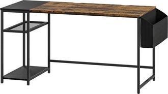 HOMCOM Homcom - Bureau informatique style industriel dim. 150 x 60 cm - 3 étagères, panier - métal noir effet bois vieilli