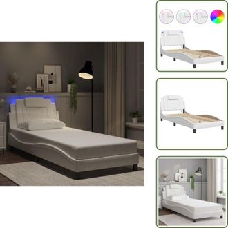 vidaXL Bettgestell mit led Wei&szlig; 80x200 cm Kunstleder - Bettstellengestell - Schlafzimmerm&ouml;bel - Doppelbett - Wei&szlig;es Bett - Lederbettrahmen