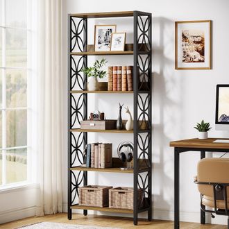 Tribesigns B&uuml;cherregal mit 6 Ebenen, 180 cm, industrieller Metallrahmen, Ausstellungsregal f&uuml;r Heimb&uuml;ro und Schlafzimmer, moderne M&ouml;bel f&uuml;r kleine R&auml;ume