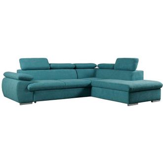 Vente-Unique Vente-unique - Canap&eacute; dangle droit convertible en tissu turquoise avec coffre de rangement fabien