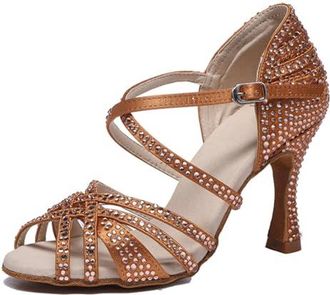 Miyoopark Chaussures de danse latine pour femme avec bride en strass - Sandales formelles de mariage, L568 Bronze Talon 9 cm, 36.5 EU