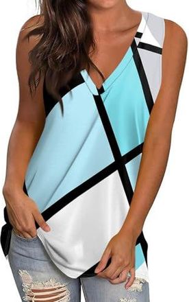 Generic Debardeur Femme Chic et &eacute;l&eacute;gant Chemisier sans Manche Imprimer D&eacute;bardeur Top Col V ete Haut Chic et Elegant Caraco Vetement Femme ete Tee Shirt sans M