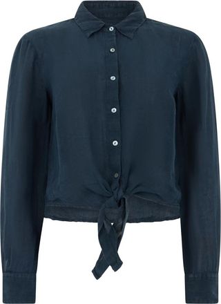 120% Lino Femme, Blouses et Chemises, Bleu, Taille: 38 FR Chemise courte en lin