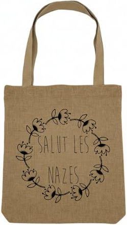 Fabulous Sac Shopping Tote Bag Aspect Lin - Dessin Salut Les Nazes Courrone de Fleurs - Sac de Courses Toile Epaisse 360g Beige Naturel Cabas Port&eacute; Epaule Soli
