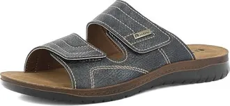 Inblu Chaussons pour homme &agrave; double bande avec fermeture &agrave; d&eacute;chirure, semelle int&eacute;rieure en cuir v&eacute;ritable, bleu, 42 EU