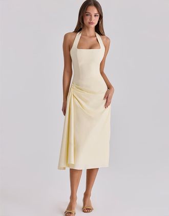 House of CB Tallulah - Robe mi-longue dos nu en coton - Citron-Jaune