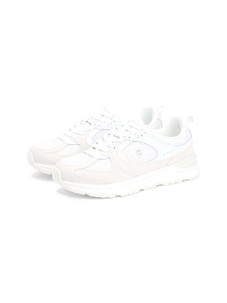 Tommy Hilfiger Plateausneaker TOMMY HILFIGER TH MIX MATERIAL RUNNER, Damen, Gr. 37, wei&szlig;, ecru, Leder, Textil, Mesh, unifarben mit Farbeins&auml;tzen, Schuhe Plateausneak