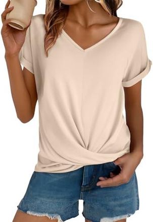 Generic Tee Shirt Femme Coton D&eacute;contract&eacute;e Blanc Tee-Shirt Hauts Et &Agrave; Manches Courtes D&eacute;t&eacute; Lache De Base T-Shirt Grande Taille Respirant Col en Rond Haut Blou