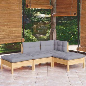 vidaXL Vidaxl - Salon de jardin 4 pcs - Bois de pin massif - Coussins gris - Dimensions canap&eacute; 63,5 x 63,5 x 62,5 cm - Capacit&eacute; 110 kg