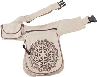 Guru Shop Stoff Sidebag & H&uuml;fttasche Flower of Life, Boho G&uuml;rteltasche, Bauchtasche aus Nepal - Beige/braun, Unisex - Erwachsene, Baumwolle, 25x20x4 cm