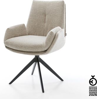 DELIFE Drehstuhl Clea-Flex Webstoff Soft Beige Kreuzgestell breit Schwarz 360&deg; drehbar Wippfunktion, Esszimmerst&uuml;hle