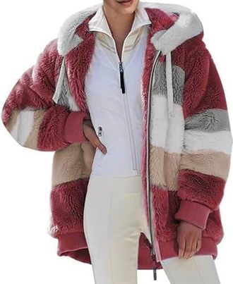 Onsoyours Mode Femme Manteaux Printemps Sweats Nouveau Chauve-Souris Manteau Polaire Chaud Col Roulé Tops Chapeau Mode Grande Taille Hiver Veste Outwear Manteau