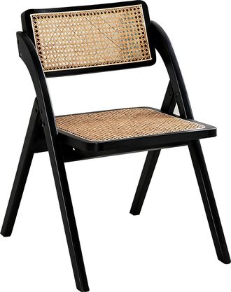 Generic Klapphocker Faltbar 120 Kg Sitzhocker Massivholzrahmen Sitzfl&auml;che und R&uuml;ckenlehne Aus Korbgeflecht Hocker Klappbar f&uuml;r K&uuml;che, Balkon und B&uuml;ro(Black)