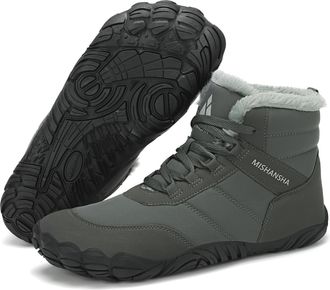 Mishansha Damen Herren Barfu&szlig;schuhe Winter Warm Gef&uuml;ttert Winterschuhe Outdoor rutschfest Barfuss Winterstiefel Bequem Leicht Winterboots mit Zero-Drop Solhe un