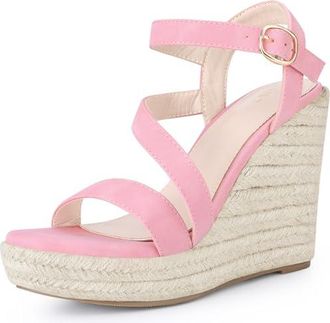 Allegra K Sandales compens&eacute;es pour femme avec sangle de cheville et bout ouvert et boucle, rose, 36.5 EU