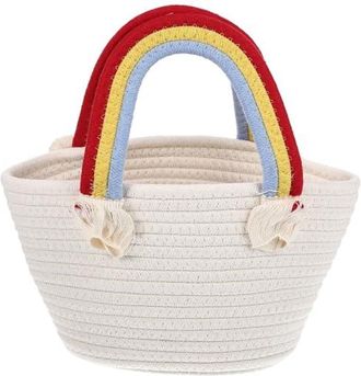 BESPORTBLE Paquet Tissé à Main Arc-en-ciel En Fil De Coton Blanc Paquet De Vacances Pour Femme Grosse Capacité Panier Extérieur Plage Été