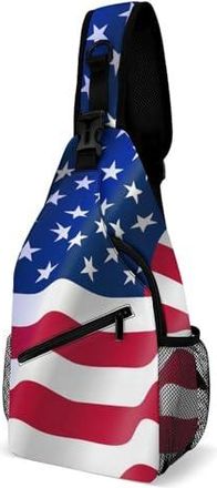 Generic Léger Sacoche Tactique Drapeau américain rouge bleu blanc Sacs Poitrine Casual,Mode Crossbody Bag pour Camping Randonnée Cyclisme