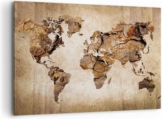 Arttor Bilder auf Leinwand 100x70cm Leinwandbild mit Rahmen Karte Welt modern Groß Wanddeko Bild Schlafzimmer Küche Deko Wandbilder Dekoration Wohnzimmer Wal