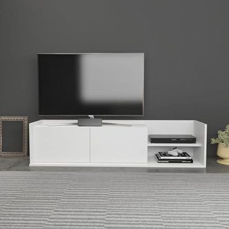 Hanah Home Scandinavian TV Stand, White, 160 x 35 x 36.8 cm | 100% Melamine Coated Particle Board, 18 mm Thick | Stylish & Functional for Modern Living Rooms