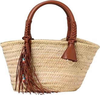 Alanui Femme, Sacs, Beige, Taille: ONE Size Sac fourre-tout en paille avec pompon en cuir