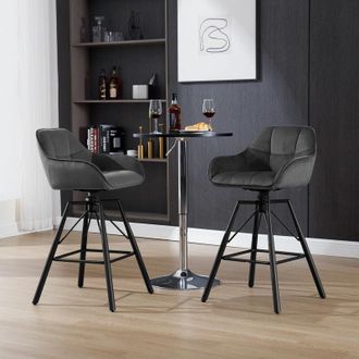 Woltu Woltu - Barhocker 2er Set Barstuhl mit R&uuml;ckenlehne Samt Gepolstert Stoffsitz 360&deg; drehbar Bistrohocker Tresenhocker mit Fu&szlig;st&uuml;tze 4 Beinen Schwarz