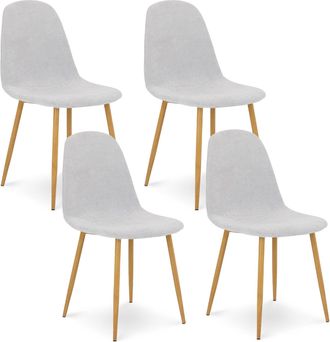 IDIMEX Esszimmerstuhl Punta im 4er Set, Hellgrau - Moderner Stuhl mit Stoffbezug, Stabiles Metallgestell in Eichenoptik, Ideal f&uuml;r Essbereich und K&uuml;che, Pfle